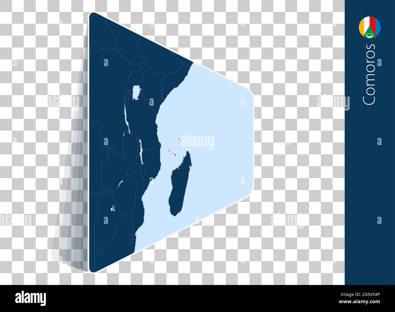 Comoros map and flag on transparent background. Highlighted Comoros on ...
