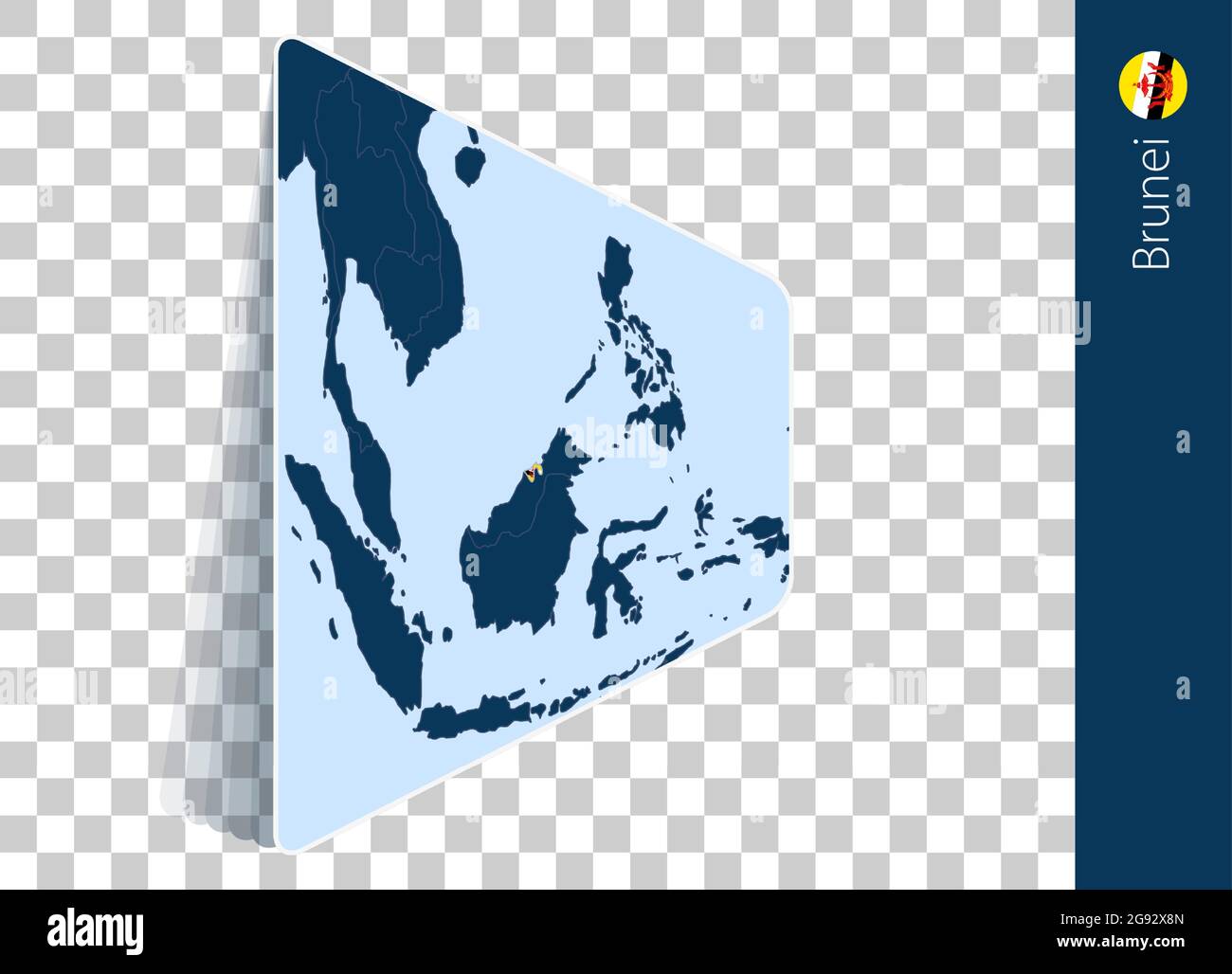 Brunei map and flag on transparent background. Highlighted Brunei on ...