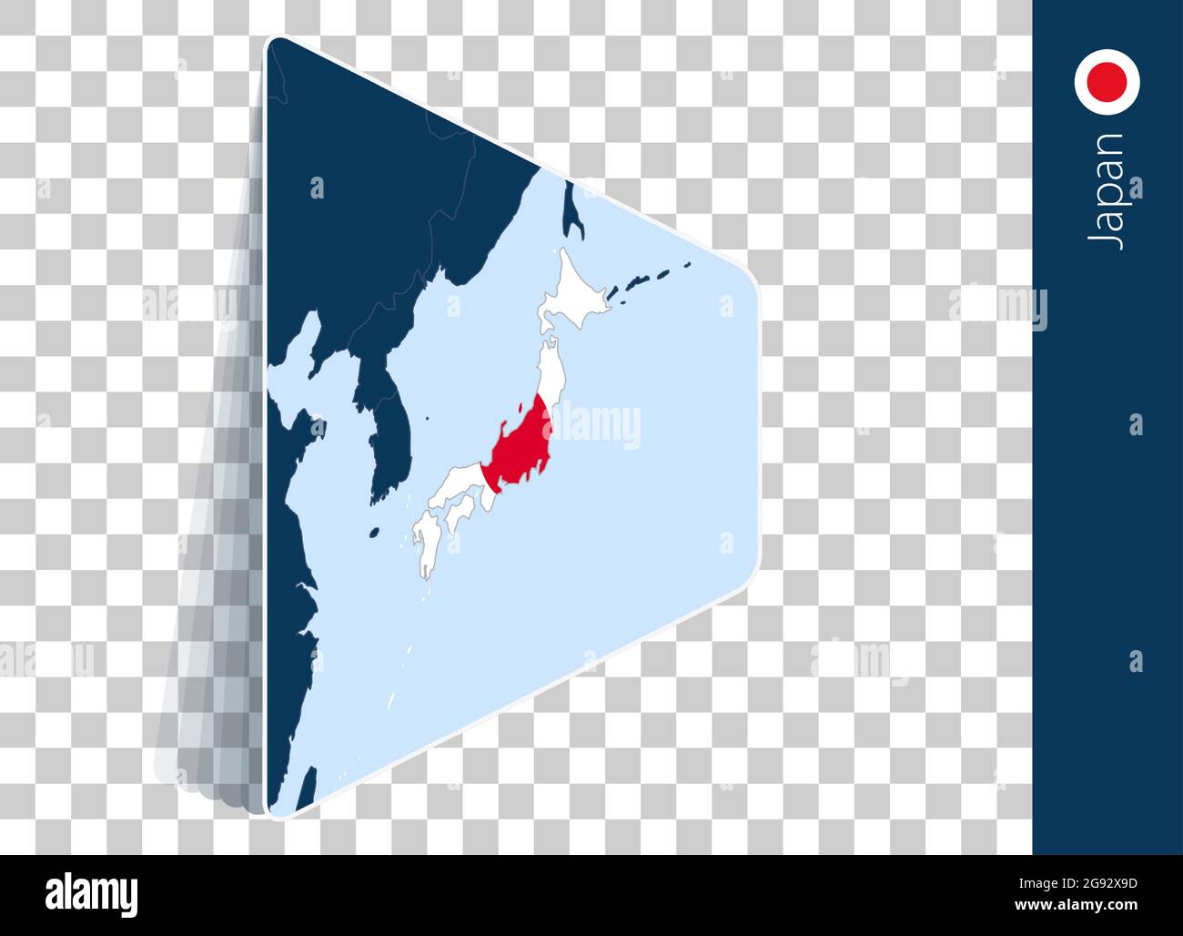 Japan map and flag on transparent background. Highlighted Japan on blue ...