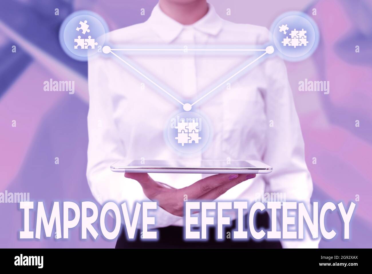 Hand writing sign Improve Efficiency. Business approach increase ...