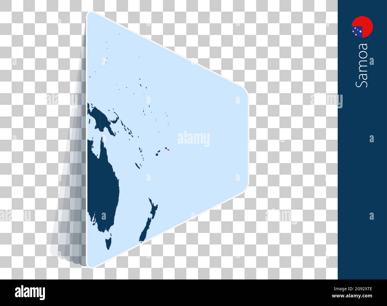 Samoa map and flag on transparent background. Highlighted Samoa on blue ...