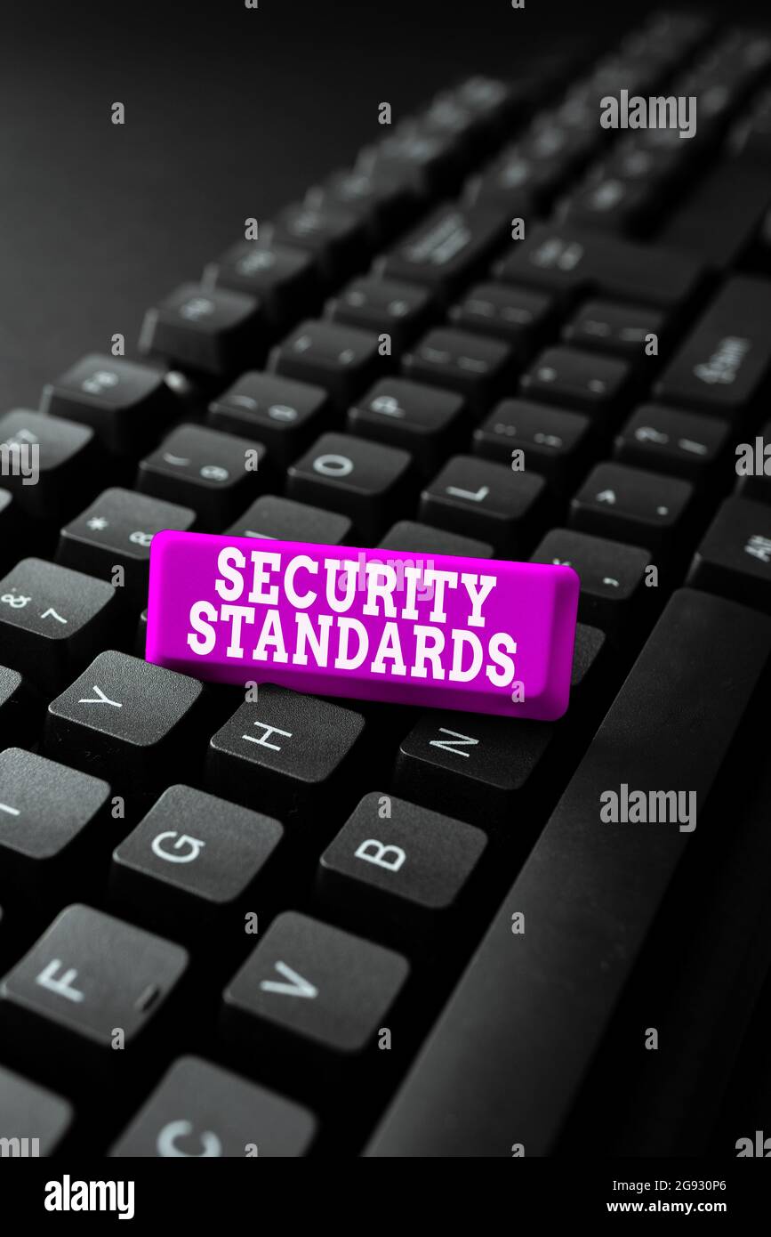 Hand writing sign Security Standards. Word Written on the scope of ...