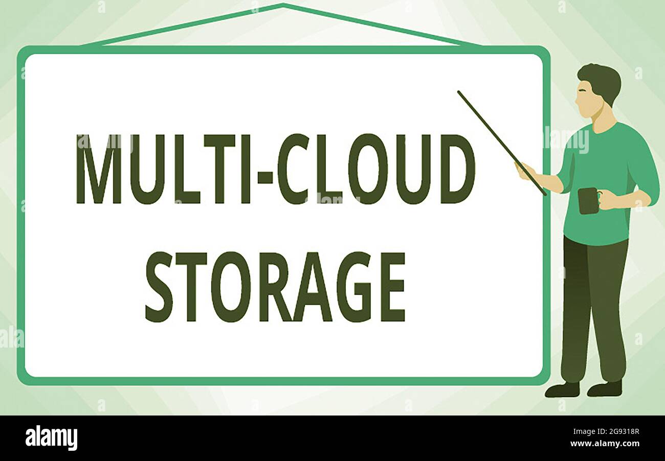 Sign Displaying Multi Cloud Storage Business Overview Use Of Multiple Cloud Computing And