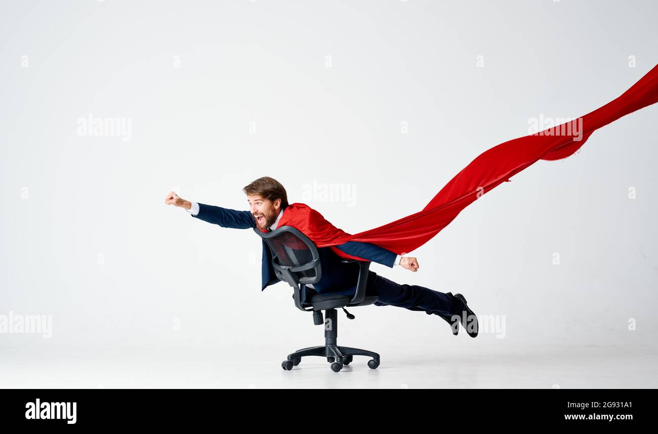 business man in red cloak superman manager office Stock Photo - Alamy