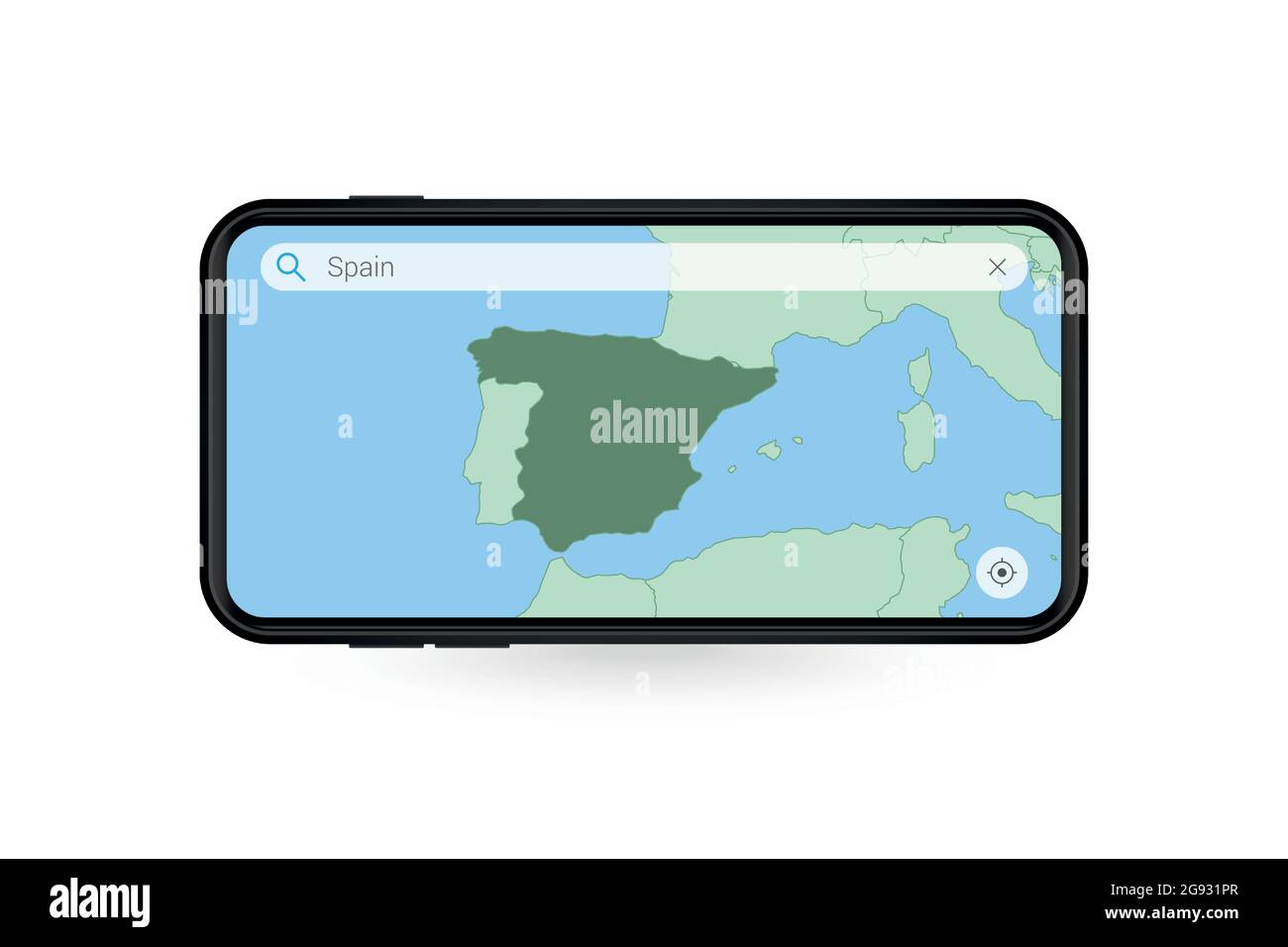 Searching map of Spain in Smartphone map application. Map of Spain in ...