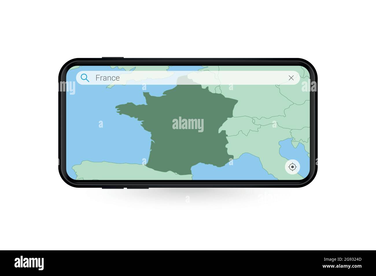 Searching map of France in Smartphone map application. Map of France in ...