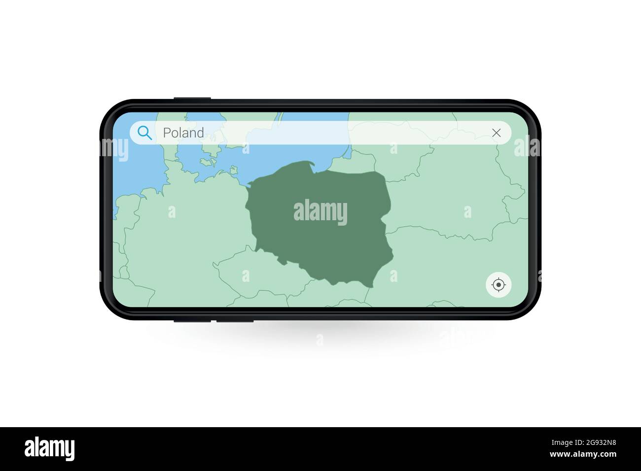 Searching map of Poland in Smartphone map application. Map of Poland in ...