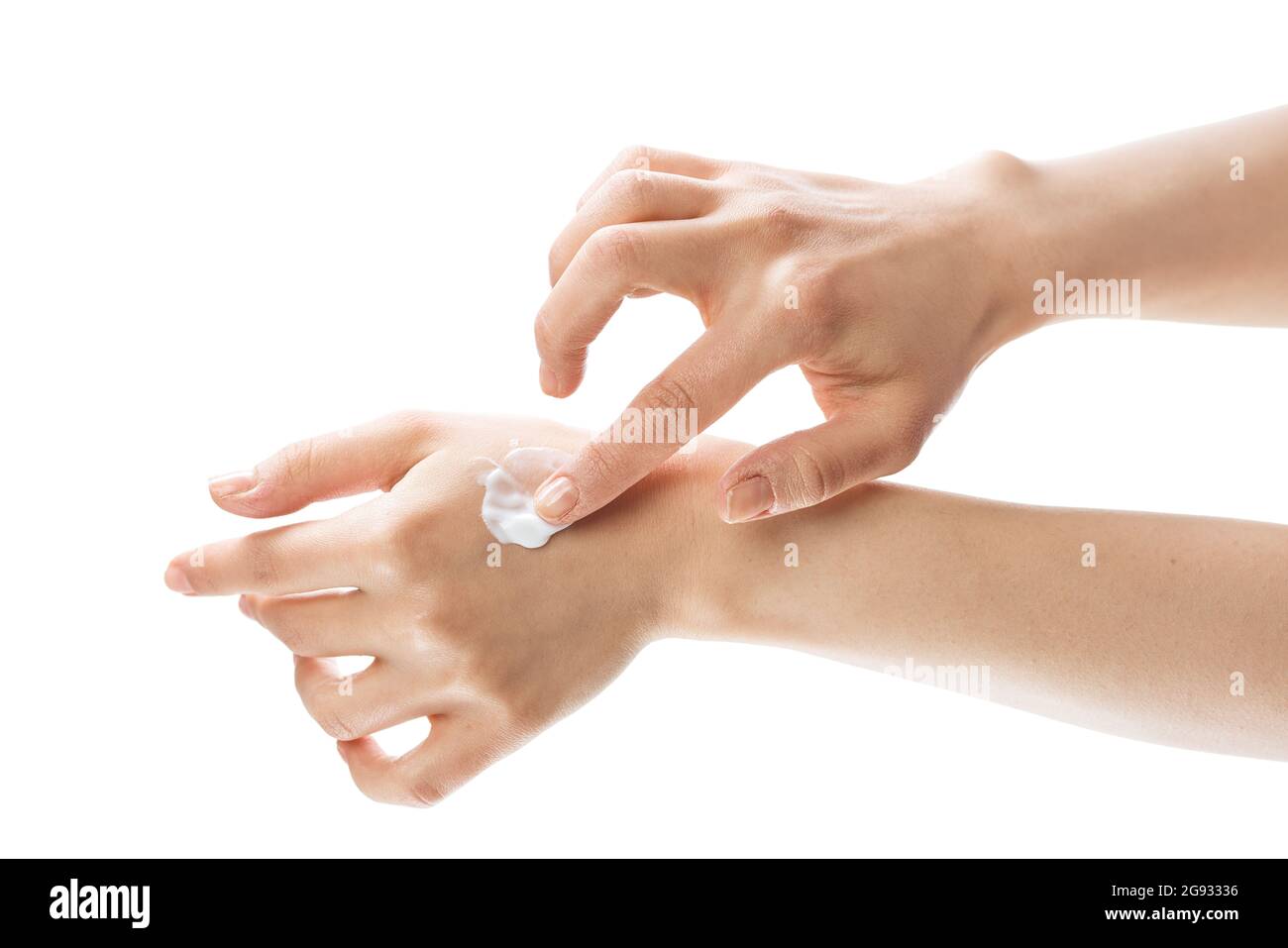 female hands applying cream moisturizing cosmetics massage Stock Photo ...