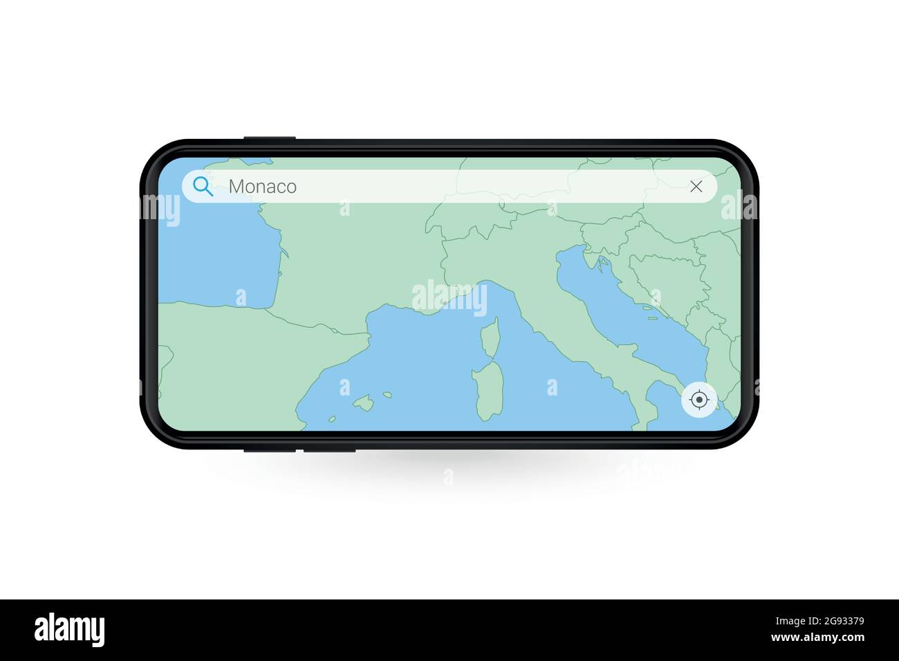Searching map of Monaco in Smartphone map application. Map of Monaco in ...