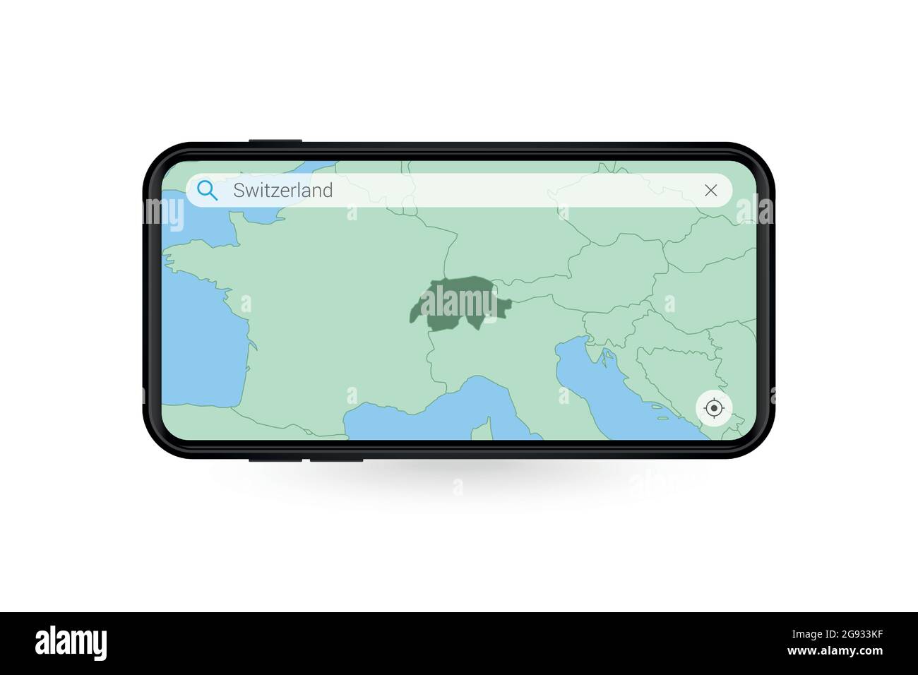 Searching map of Switzerland in Smartphone map application. Map of ...