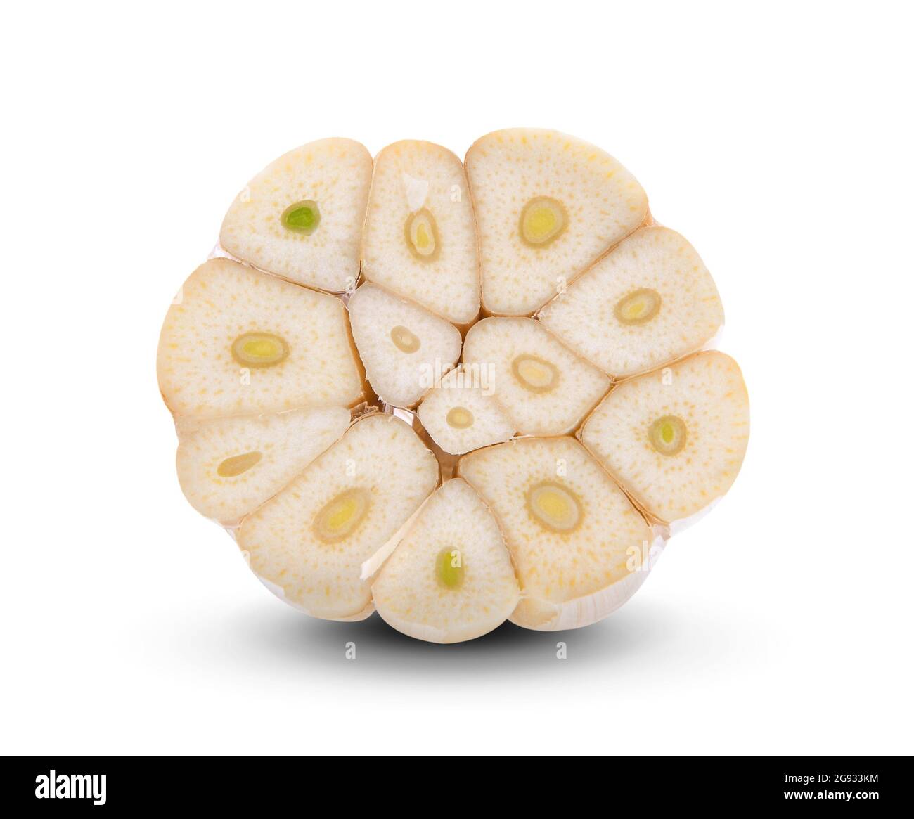 garlic slice on white background Stock Photo - Alamy