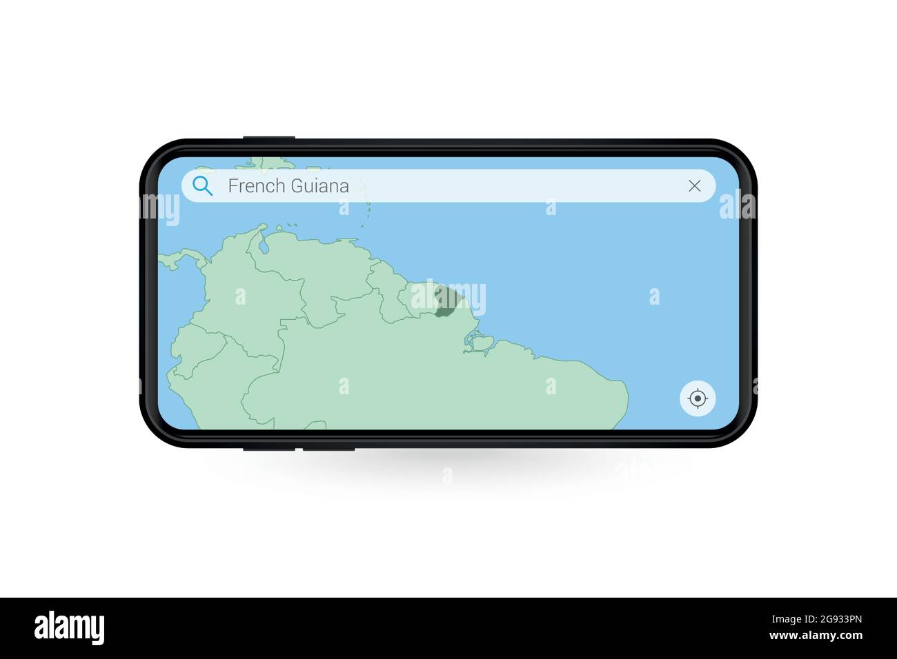 Searching map of French Guiana in Smartphone map application. Map of ...