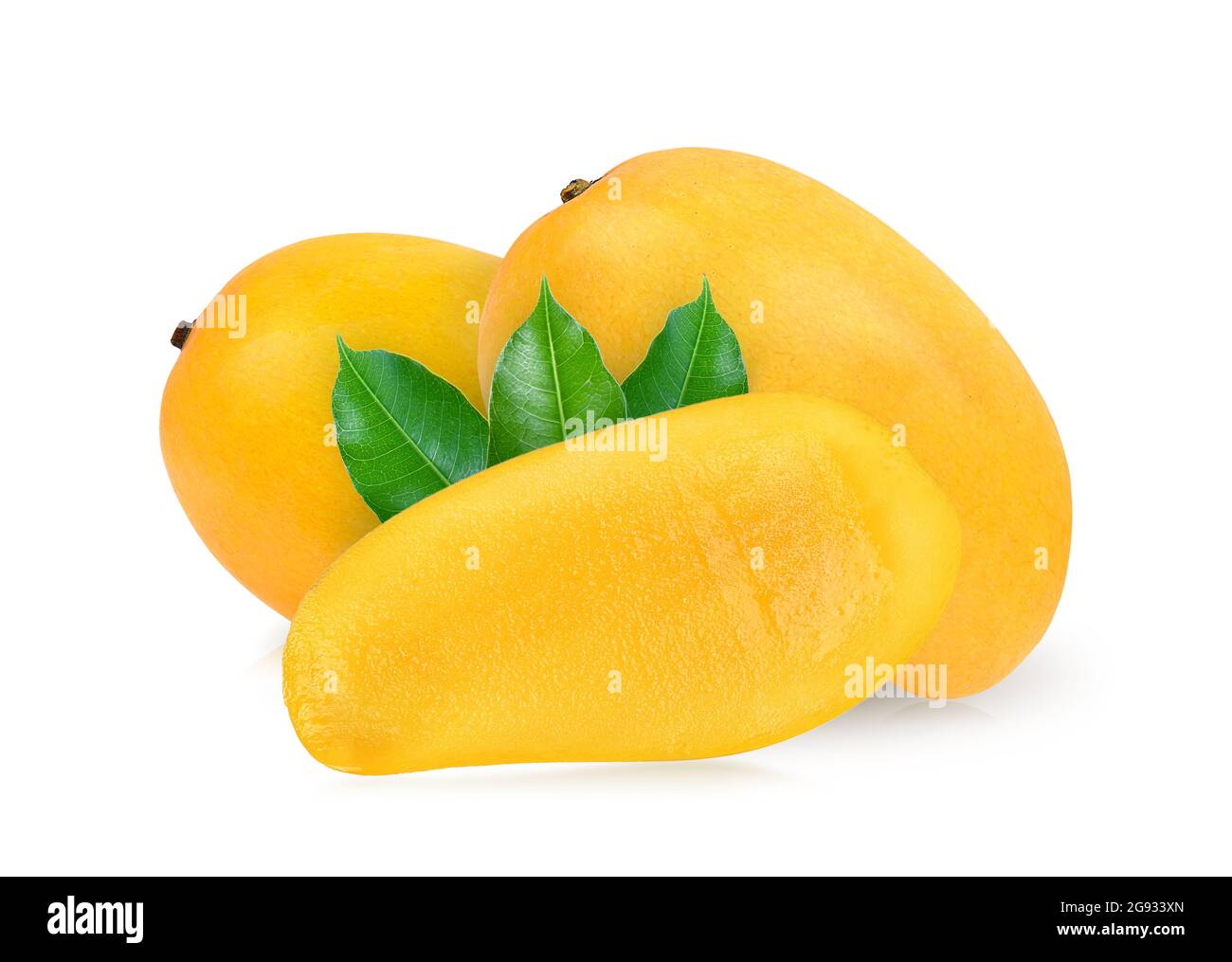 ripe mango with leaf on white background Stock Photo - Alamy