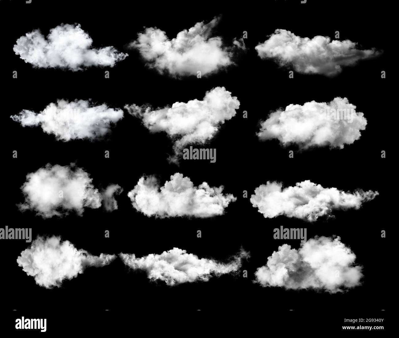 set of clouds on black background Stock Photo - Alamy