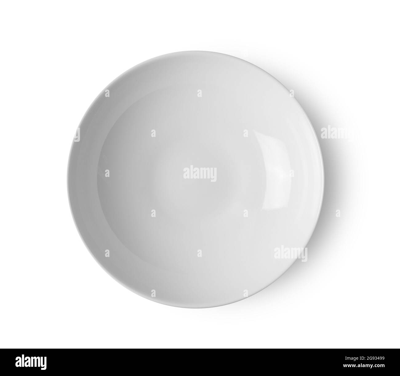 top view white plate on white background Stock Photo - Alamy