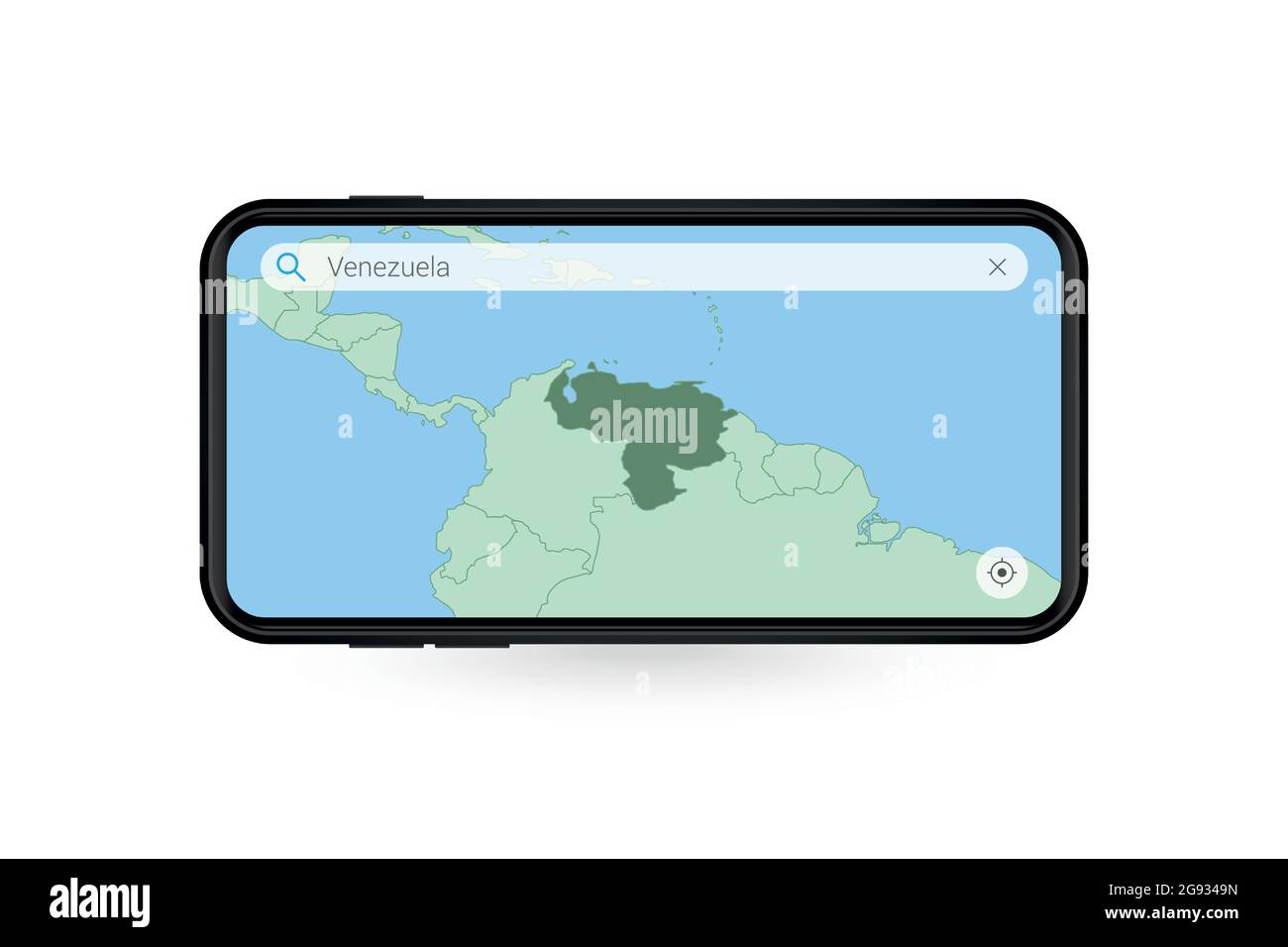 Searching map of Venezuela in Smartphone map application. Map of ...