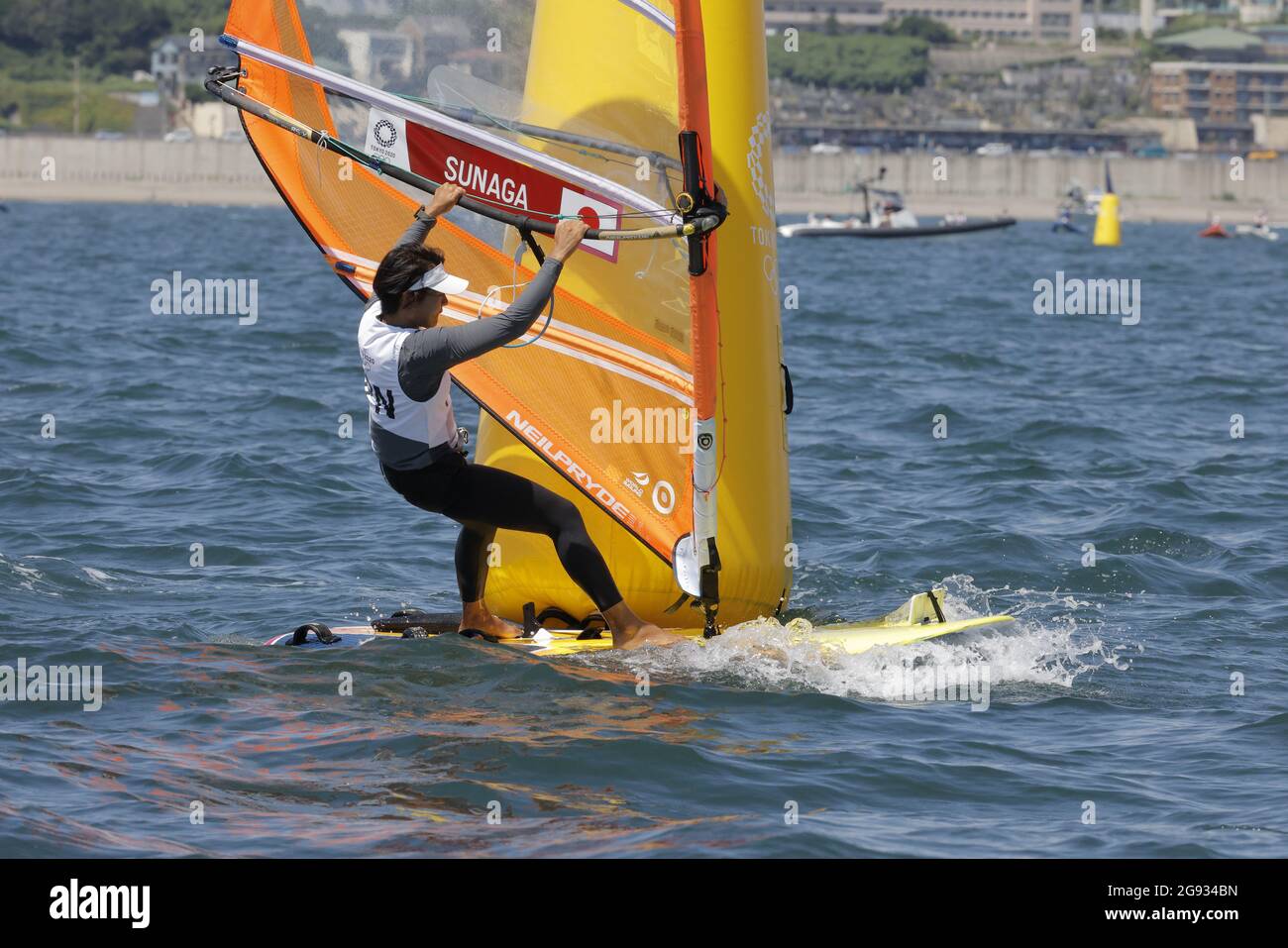 Kanagawa, Japan. 24th July, 2021. Yuki Sunaga (JPN) Sailing : Women's RS:X Windsurfing practice ...
