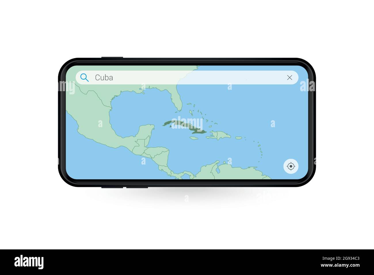 Searching map of Cuba in Smartphone map application. Map of Cuba in ...