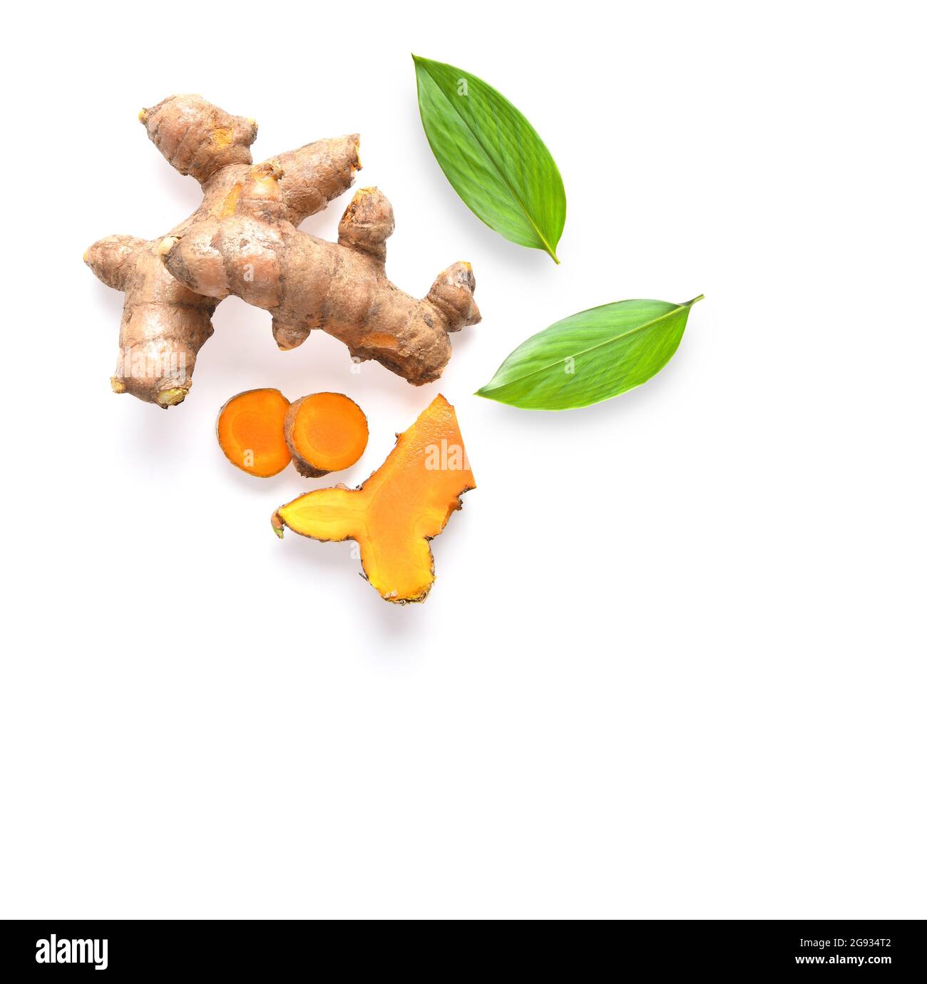 Cassumunar ginger with leaf on white background Stock Photo - Alamy