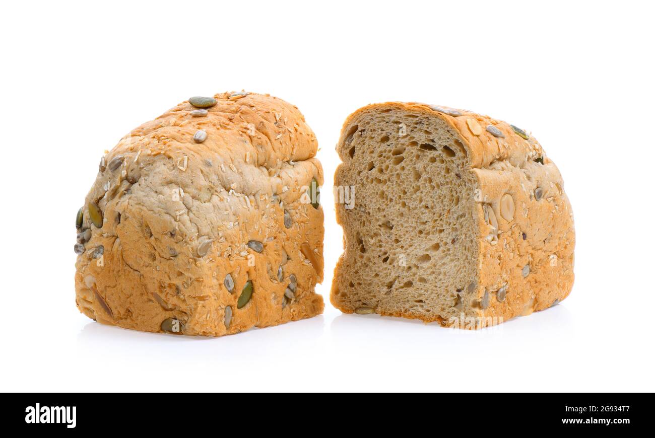 Whole wheat bread on white background Stock Photo - Alamy