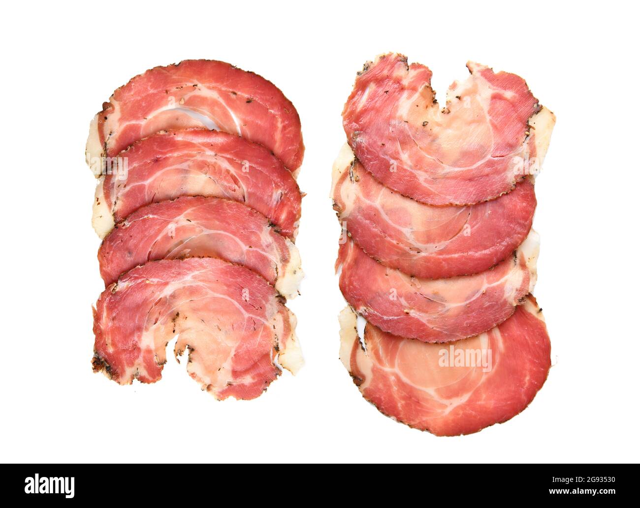 Sliced ham isolated on white background, top view Stock Photo - Alamy