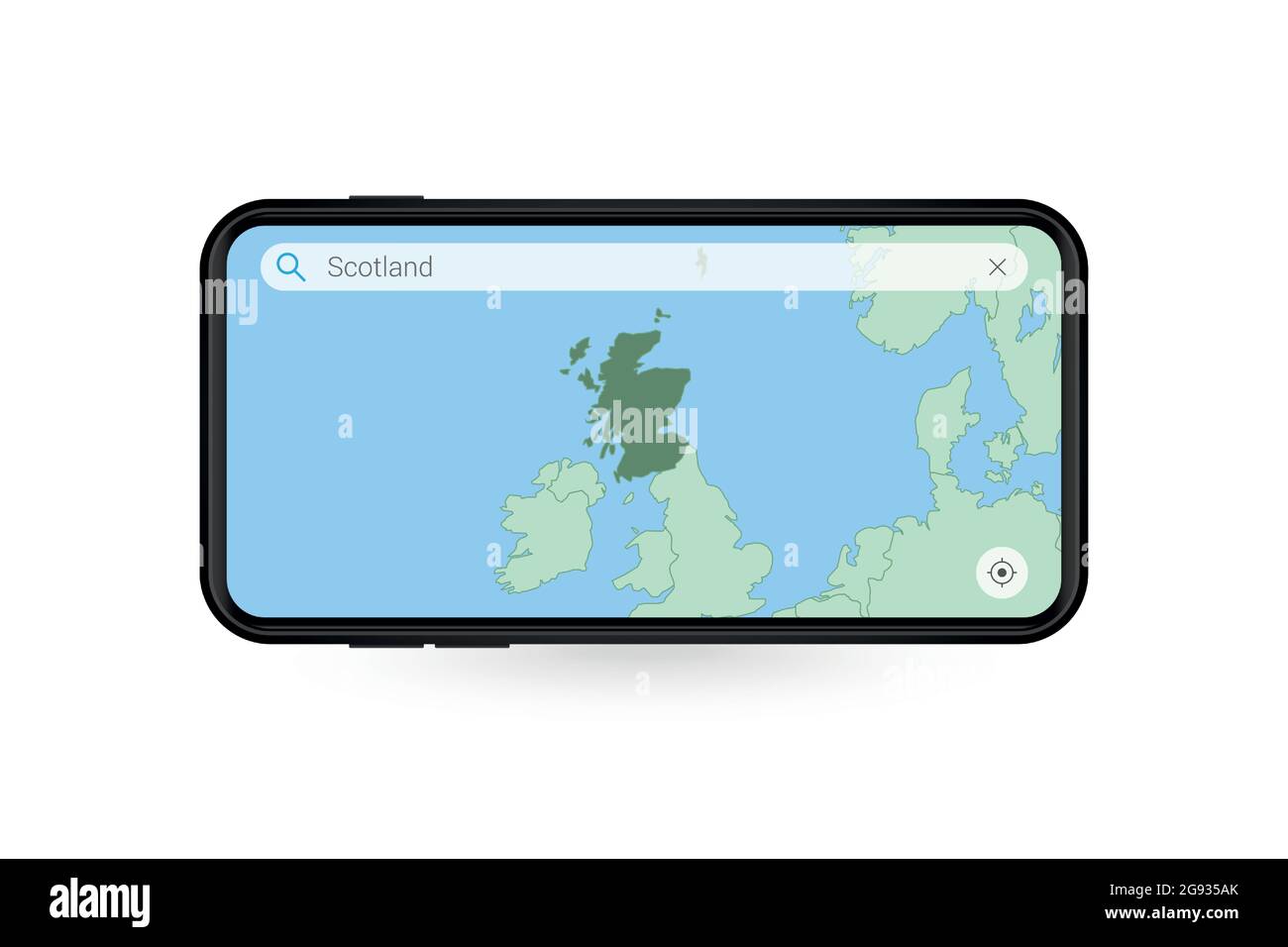 Searching map of Scotland in Smartphone map application. Map of ...