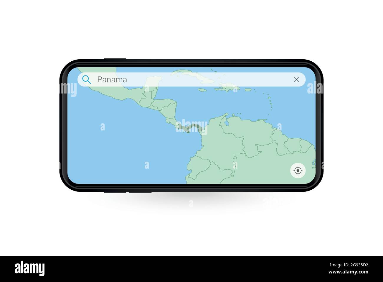 Searching map of Panama in Smartphone map application. Map of Panama in ...