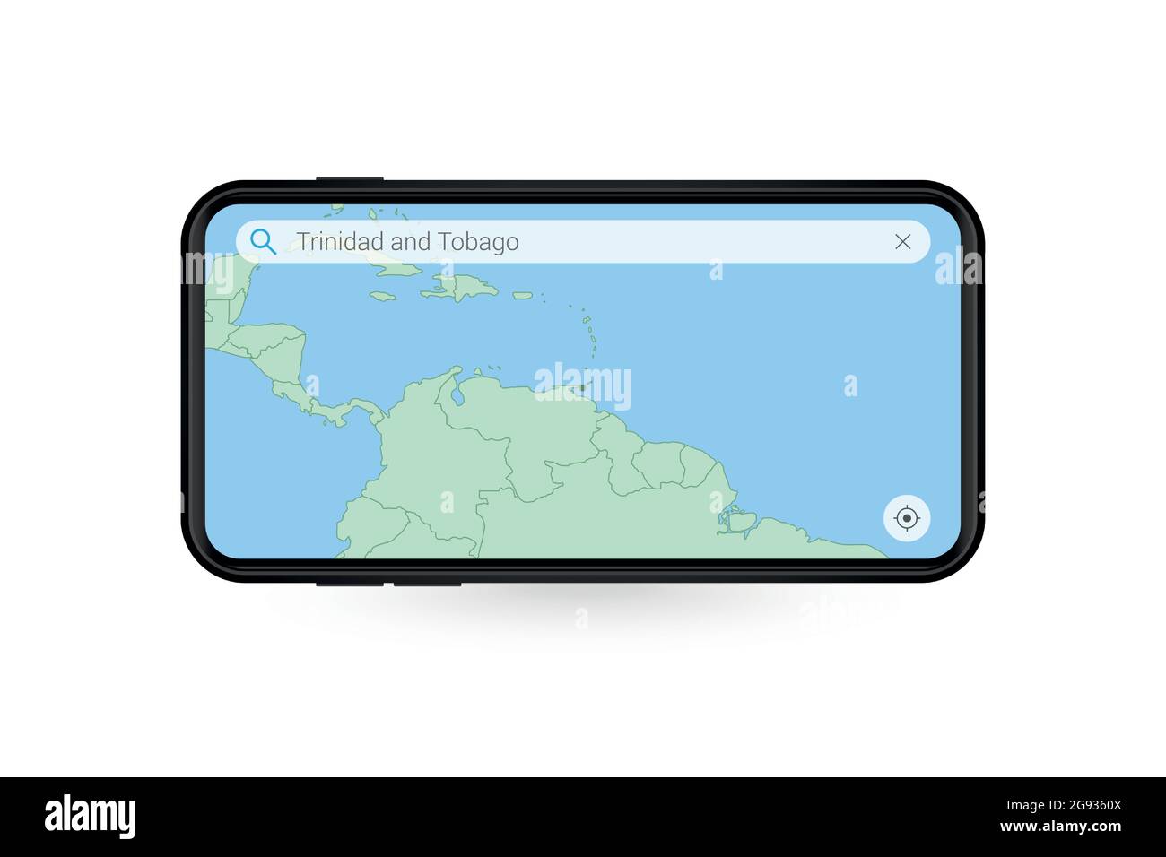 Searching map of Trinidad and Tobago in Smartphone map application. Map ...
