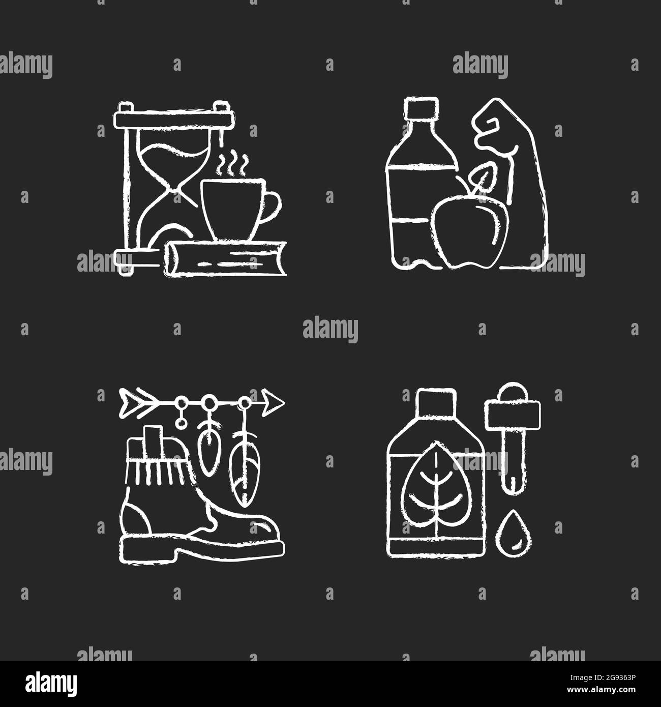 Changing habits and priorities chalk white icons set on dark background ...