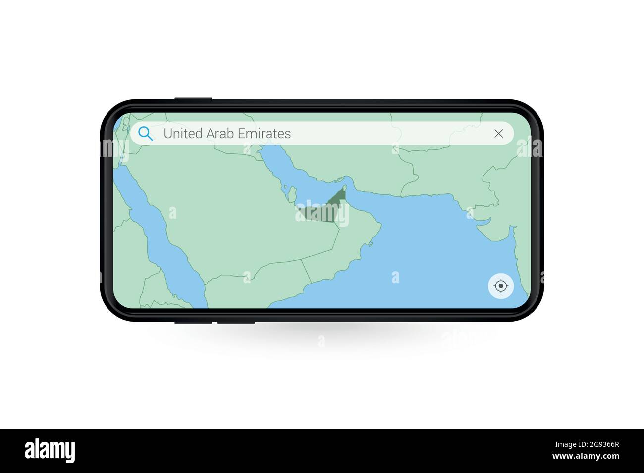 Searching map of United Arab Emirates in Smartphone map application ...