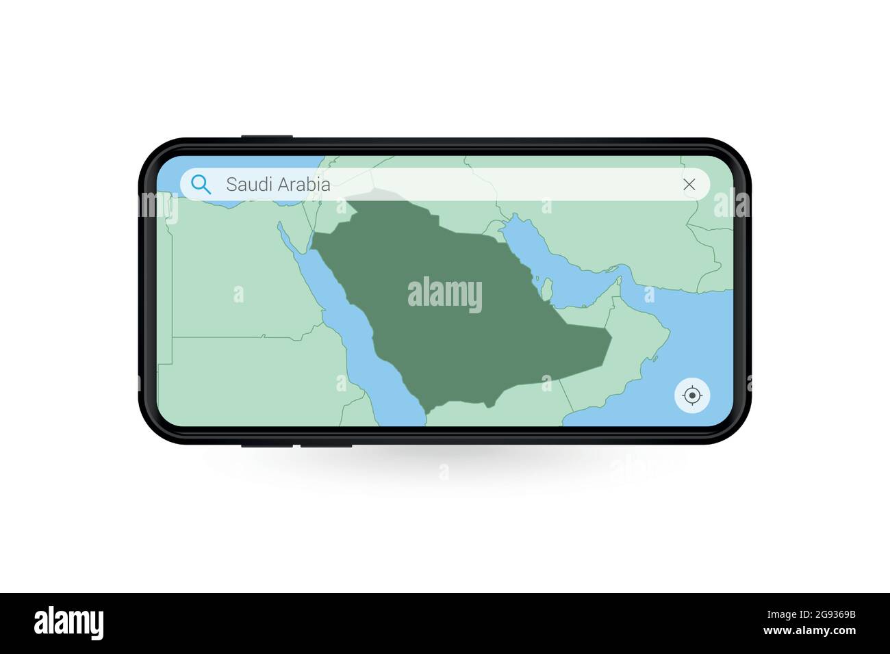 Searching map of Saudi Arabia in Smartphone map application. Map of ...