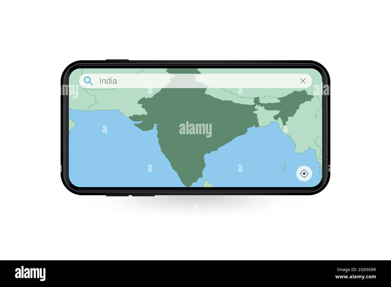 Searching map of India in Smartphone map application. Map of India in ...