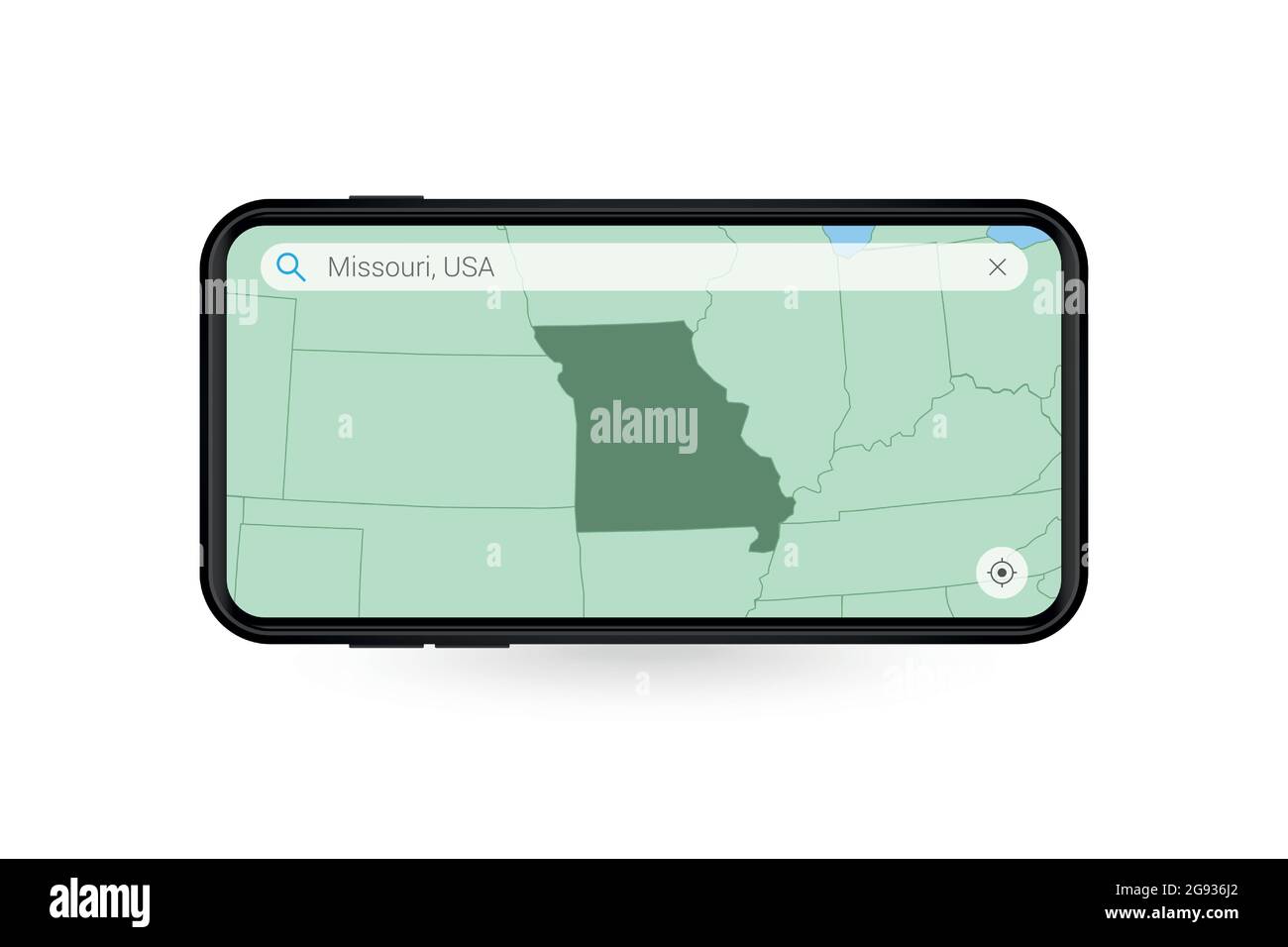 Searching map of Missouri in Smartphone map application. Map of ...