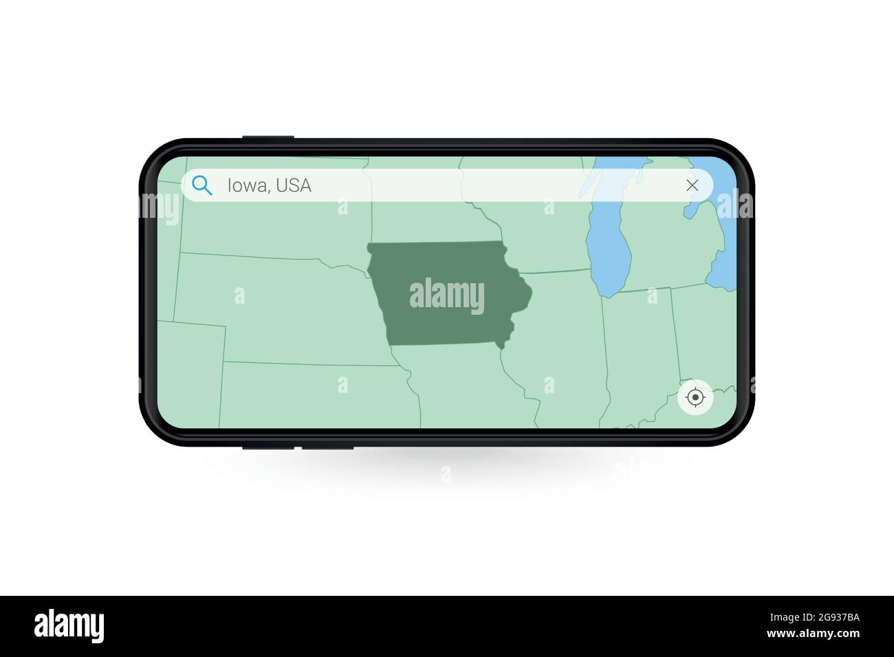 Searching map of Iowa in Smartphone map application. Map of Iowa in ...