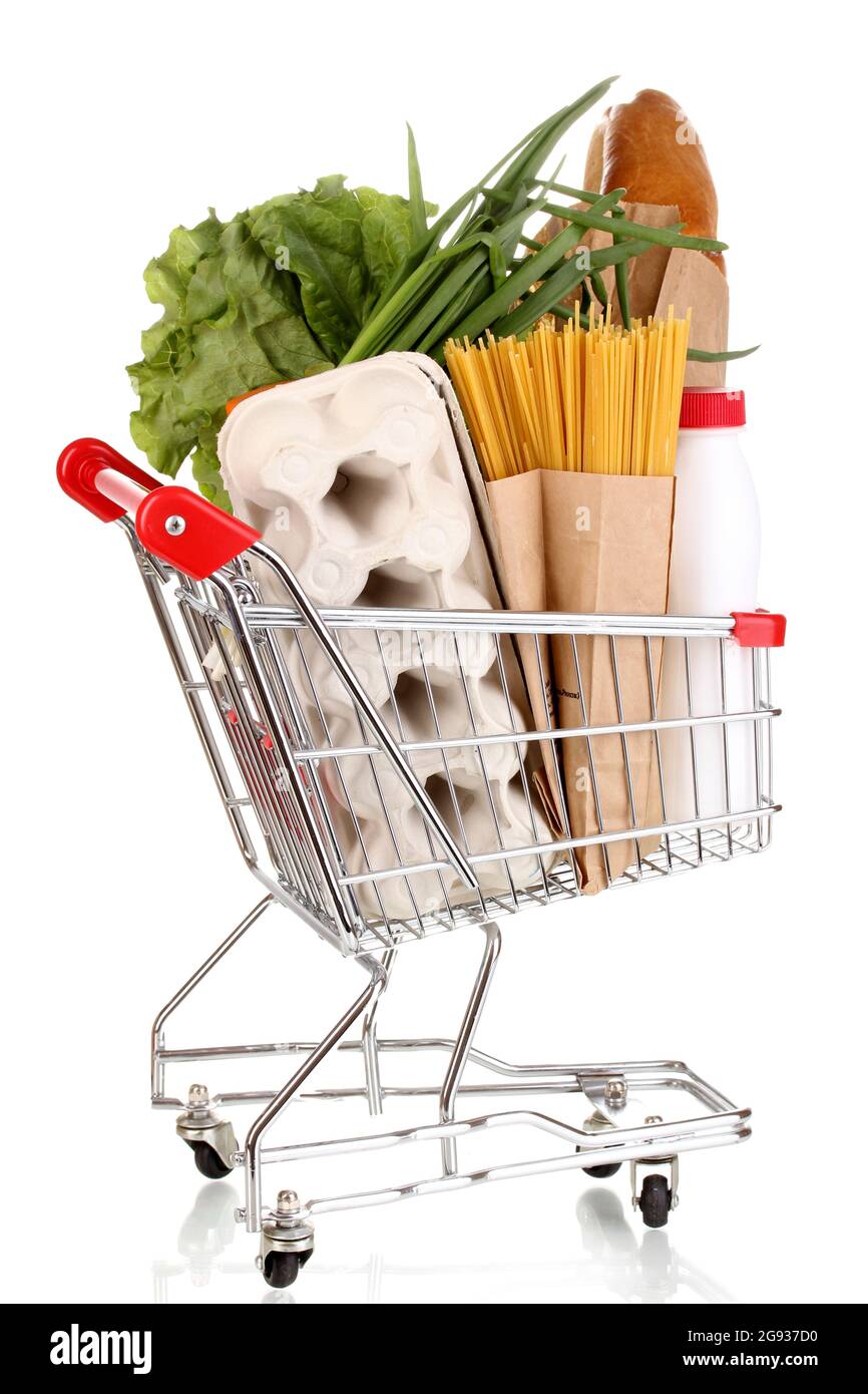 Trolley with food isolated on white Stock Photo - Alamy