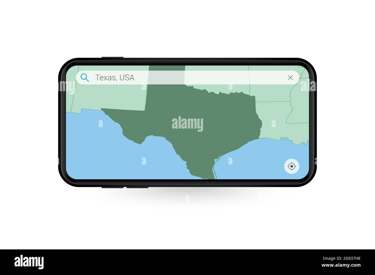 Searching map of Texas in Smartphone map application. Map of Texas in ...