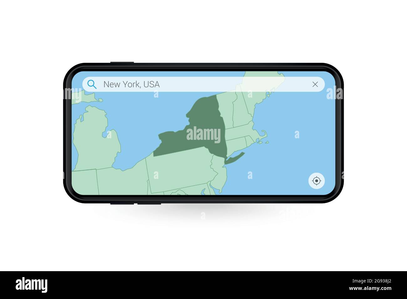 Searching map of New York in Smartphone map application. Map of New ...