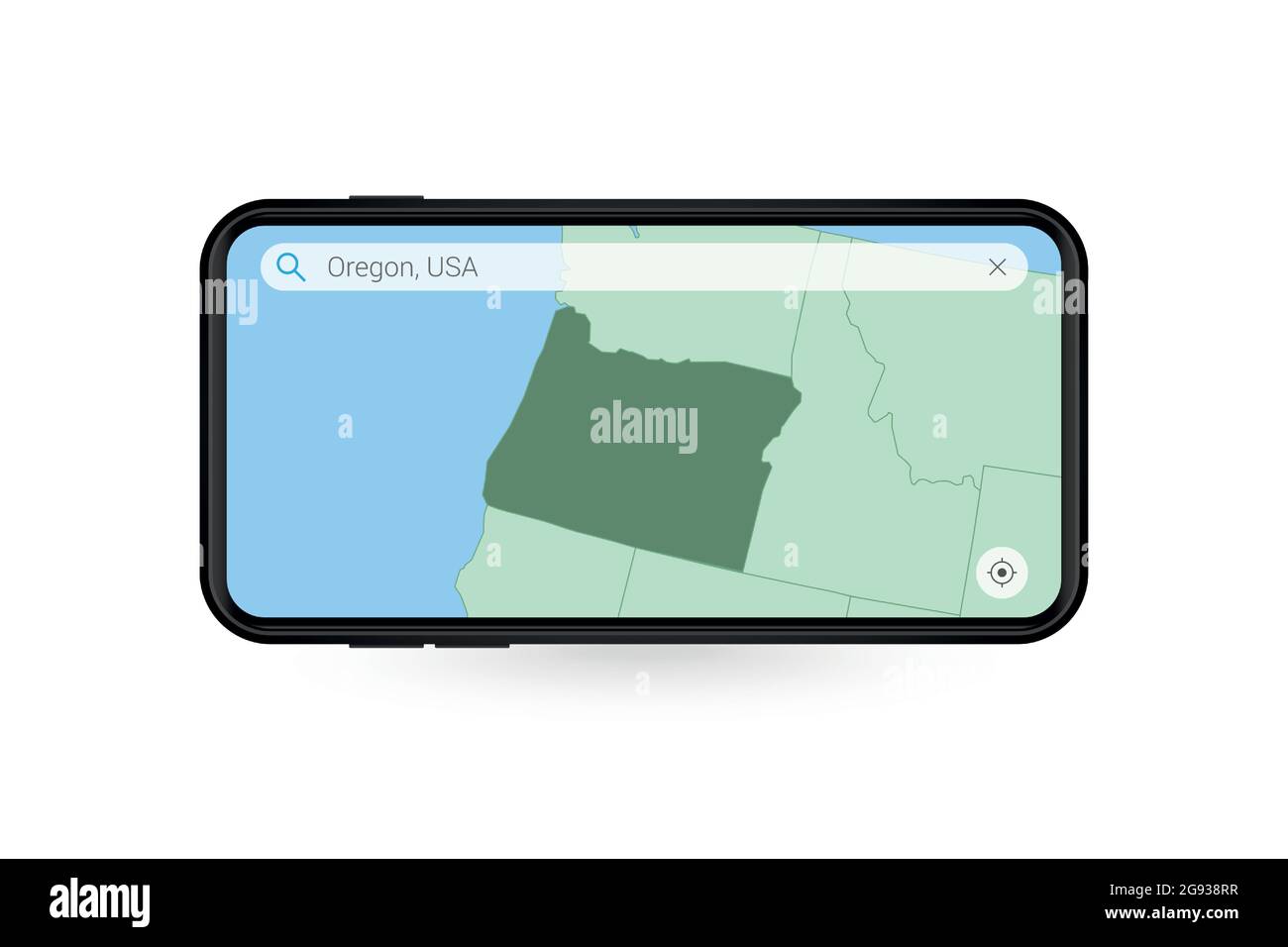 Searching map of Oregon in Smartphone map application. Map of Oregon in ...