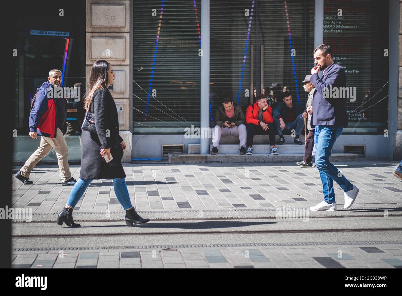 ISTANBU, TURKEY - Mar 03, 2021: The Turkish people in Istiklal Street ...