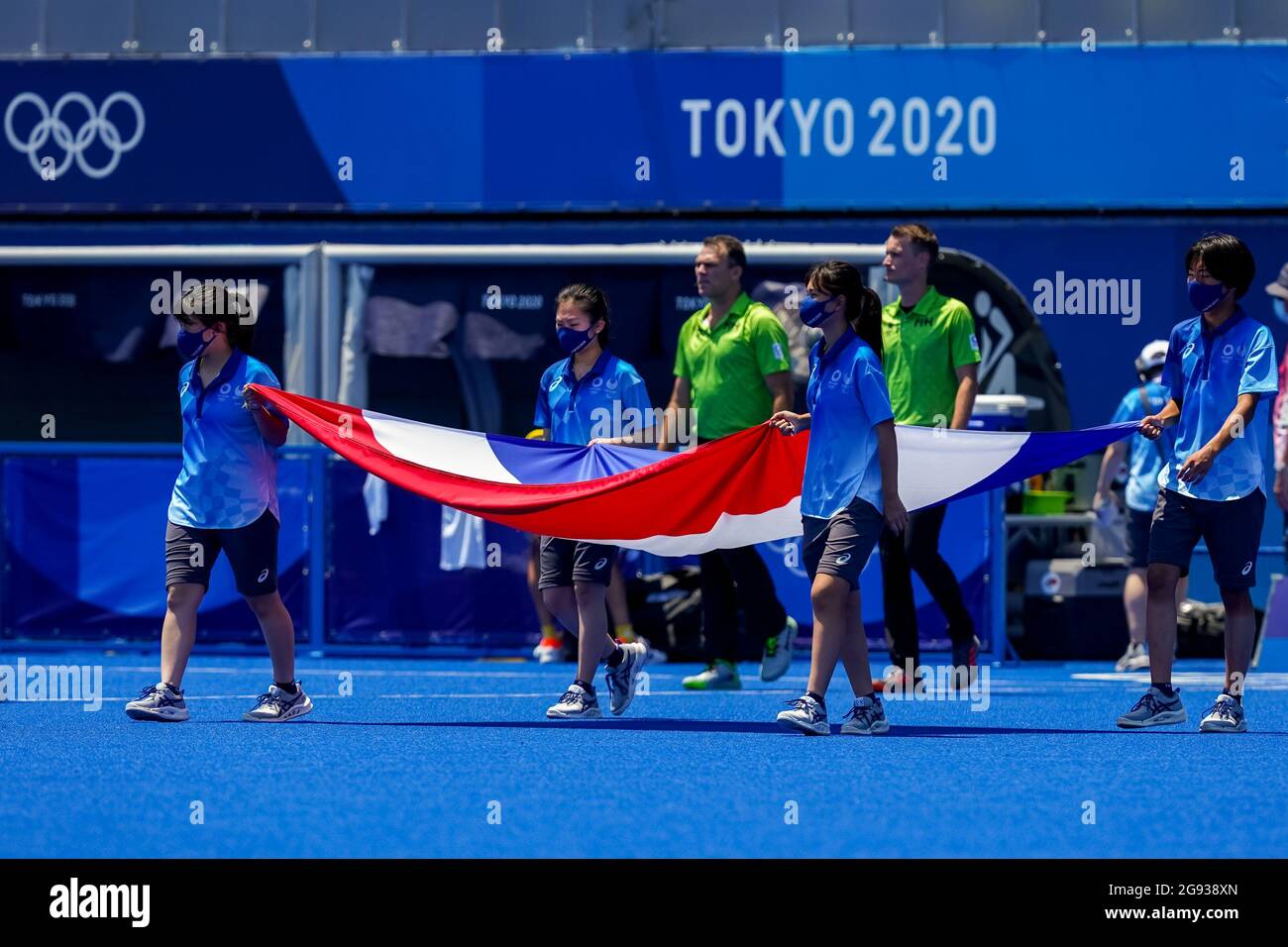 Rifu, Japan. 24th July, 2021. RIFU, JAPAN - JULY 24: Dutch flag carried ...