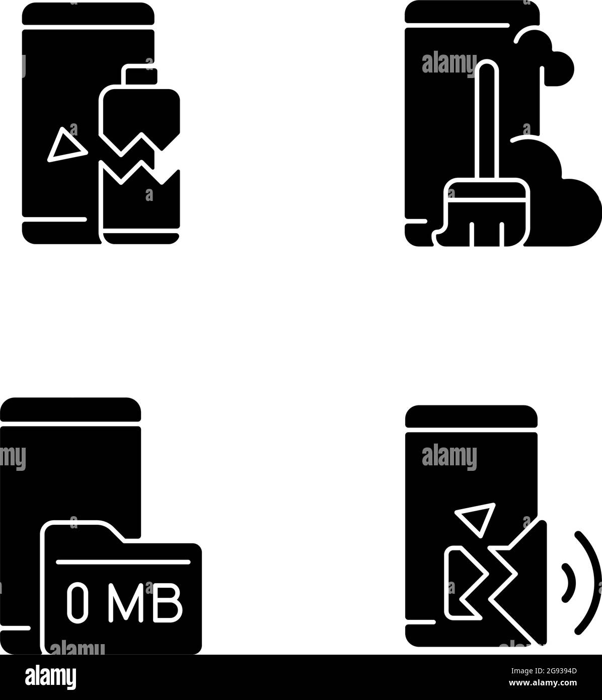 Phone errors black glyph icons set on white space Stock Vector Image ...