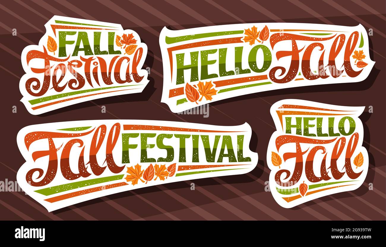 Vector set for Fall Season, white logos with curly calligraphic font ...