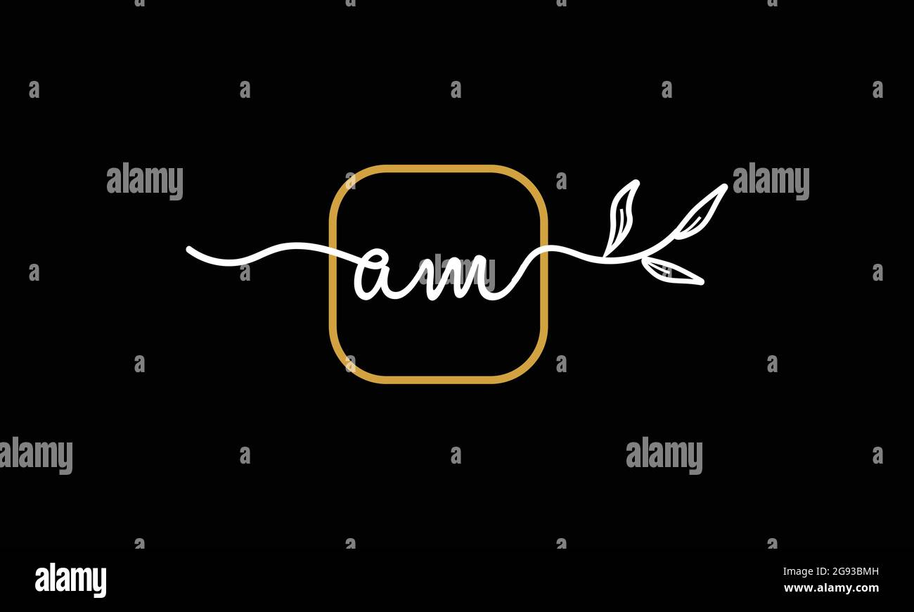 Initial letters AM and MA handwriting floral boho botanical monogram ...