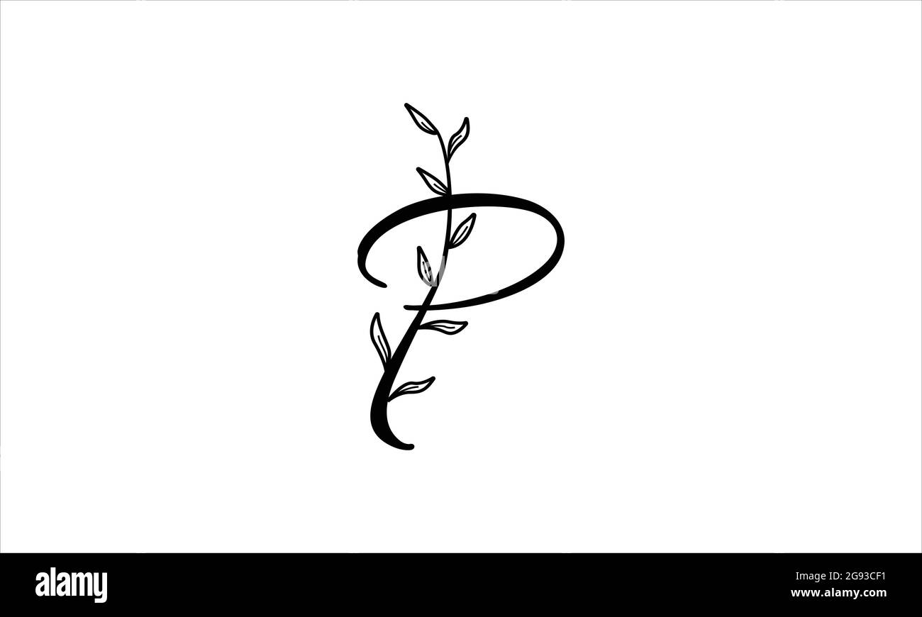 initial letter P floral hand drawn botanical boho icon logo design ...