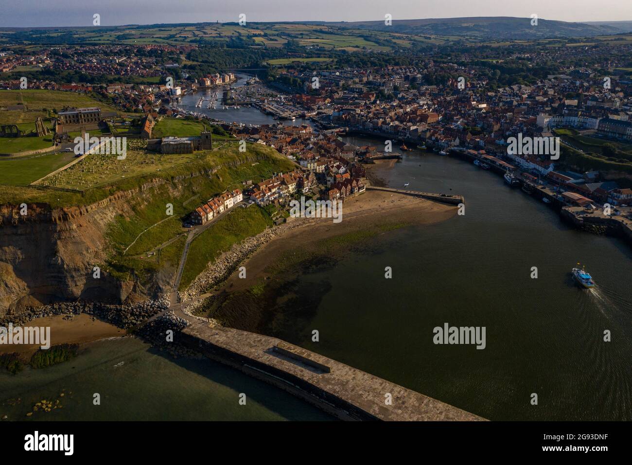 Whitby Abbey and Harbour Aerial Drone North Yorkshire Coast Line ...