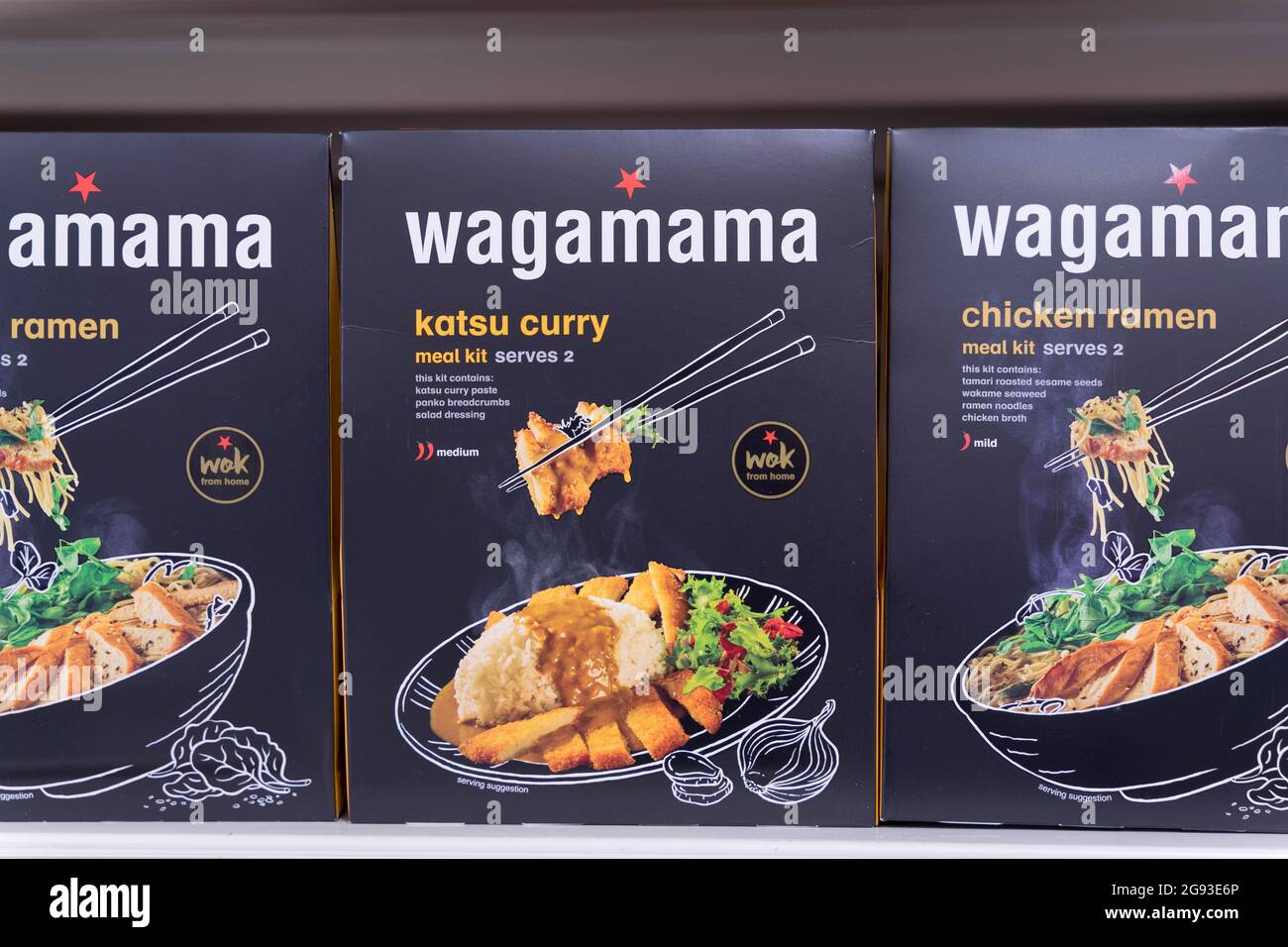 three box of Wagamama ready meal for takeaway Stock Photo - Alamy