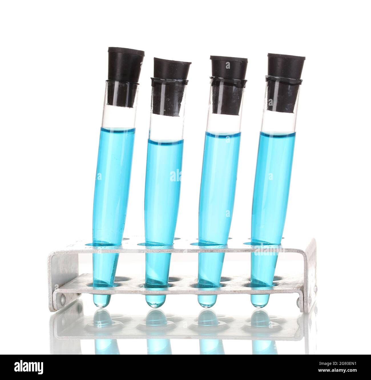 Test-tubes with blue liquid isolated on white Stock Photo - Alamy