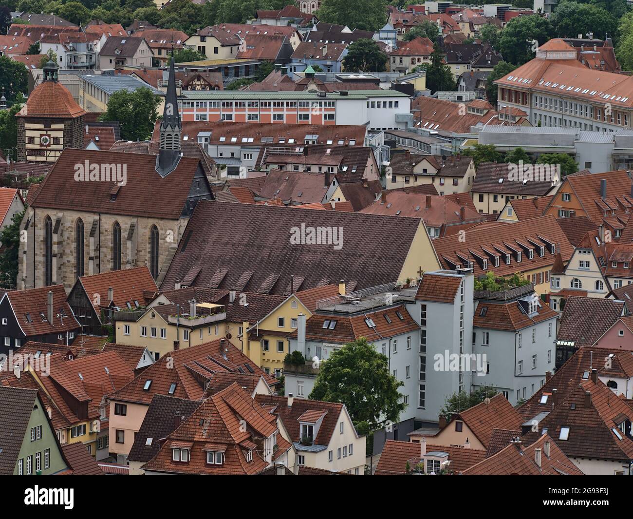 Aerial view of the historic city center of town Esslingen am Neckar ...