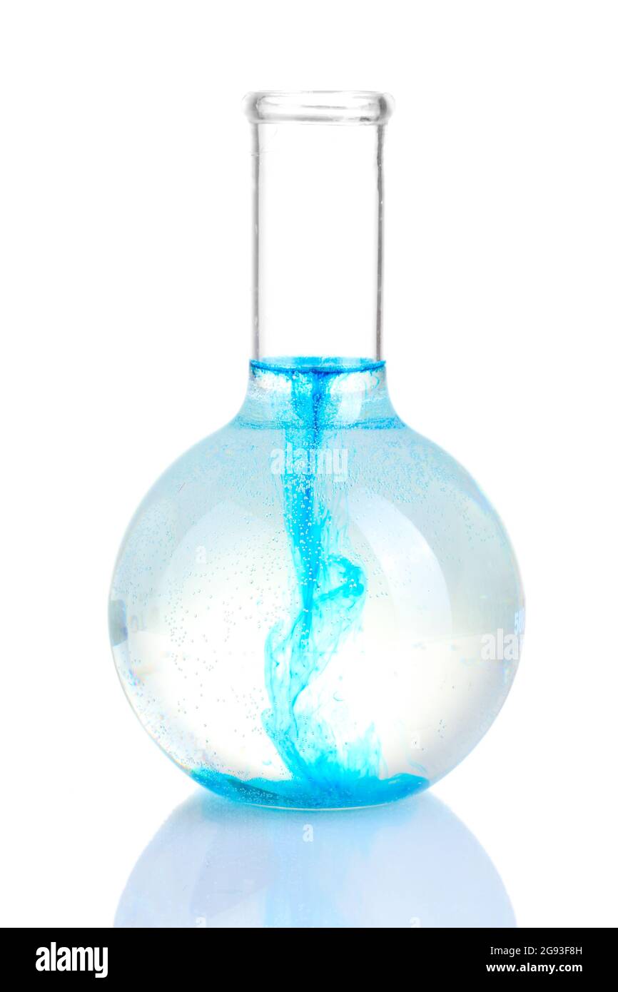 brightly ink in a flask with water isolated on white Stock Photo - Alamy