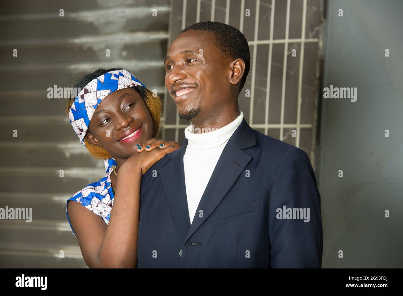 Young romantic person couple laughing standing in town. young smiling ...